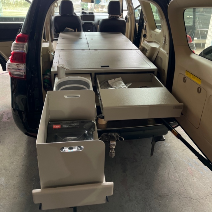 Products >> Universal Model >> TOYOTA PRADO with Metal Camping Box in Car